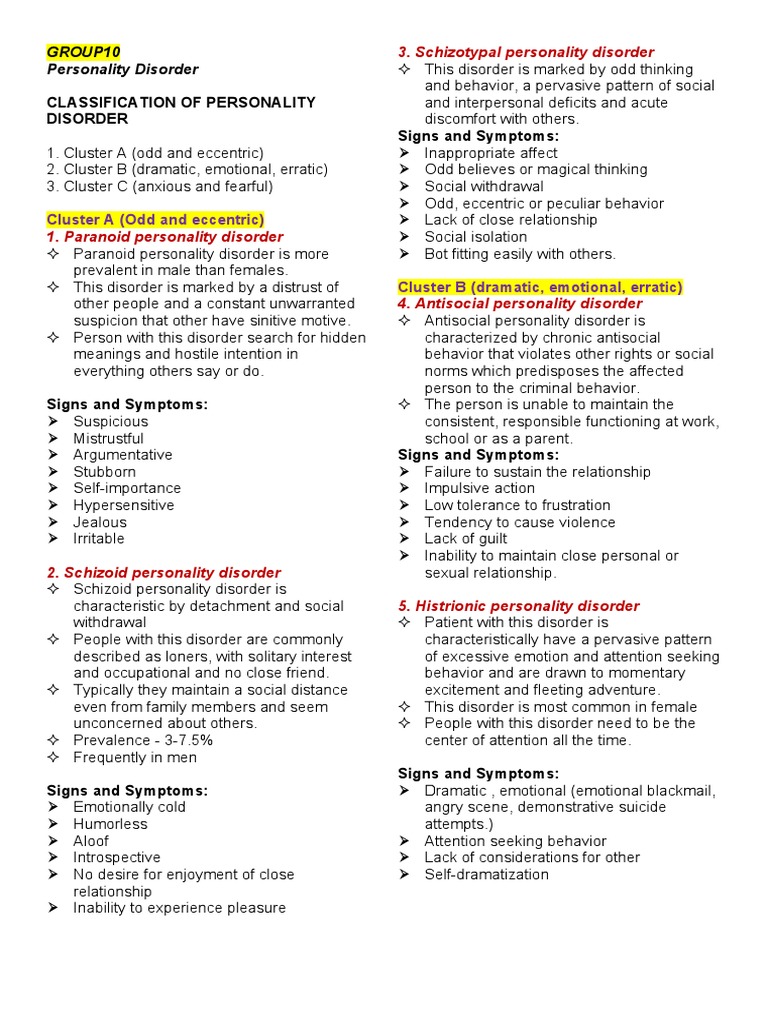 Overview of Personality Disorders | PDF | Personality Disorder | Mental ...