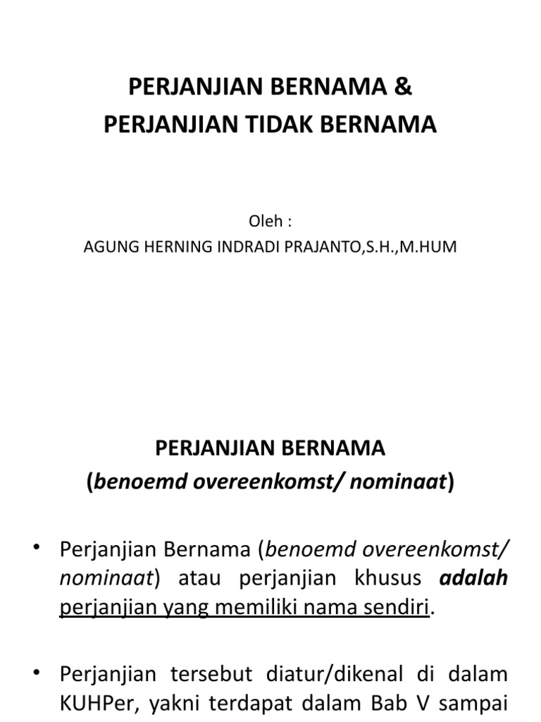 Perjanjian Bernama dan Tidak Bernama | PDF | Hukum