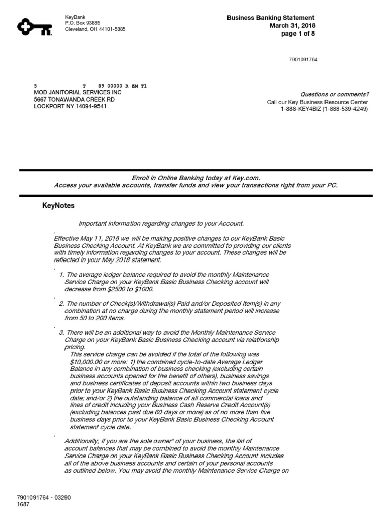 KeyBank Business Account Updates | PDF