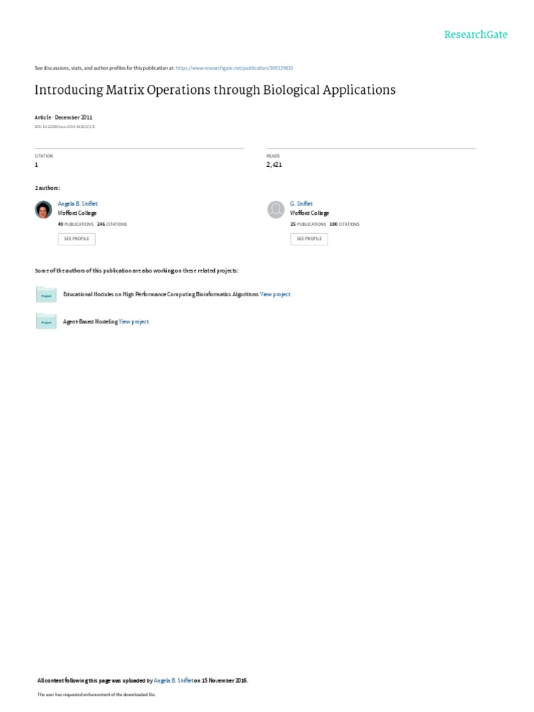 Introducing Matrix Operations Through Biological A | Download Free PDF | Matrix (Mathematics ...