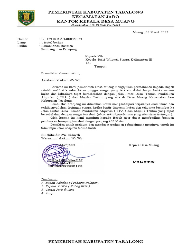 Surat Permohonan Bronjong | PDF