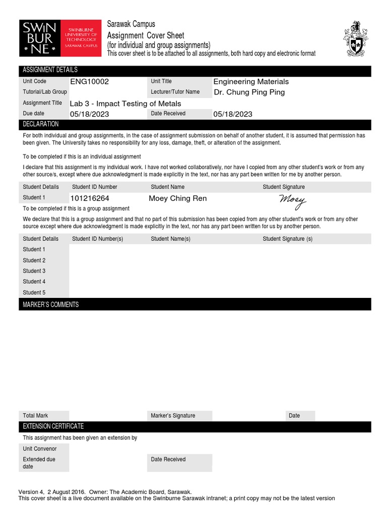 Lab 3 - Impact Testing of Metals | PDF | Fracture | Ductility