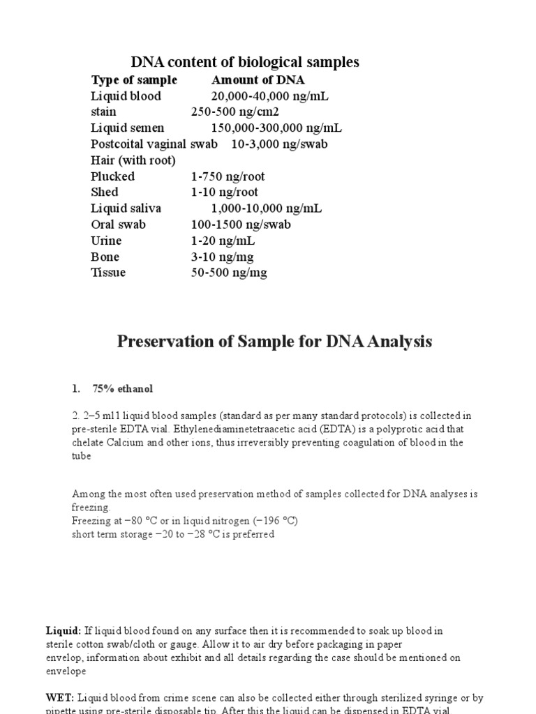 DNA Sample Collection and Preservation | PDF | Protein Purification ...