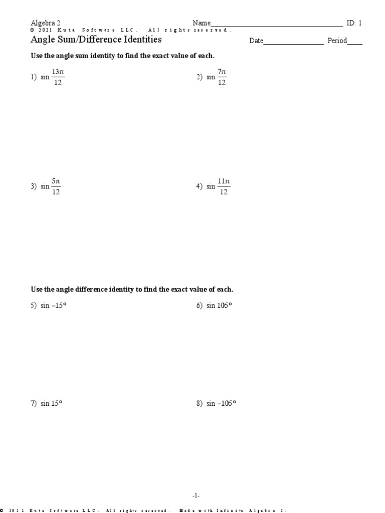 Algebra 2 Trigonometry Worksheet | PDF | Geometry | Mathematics