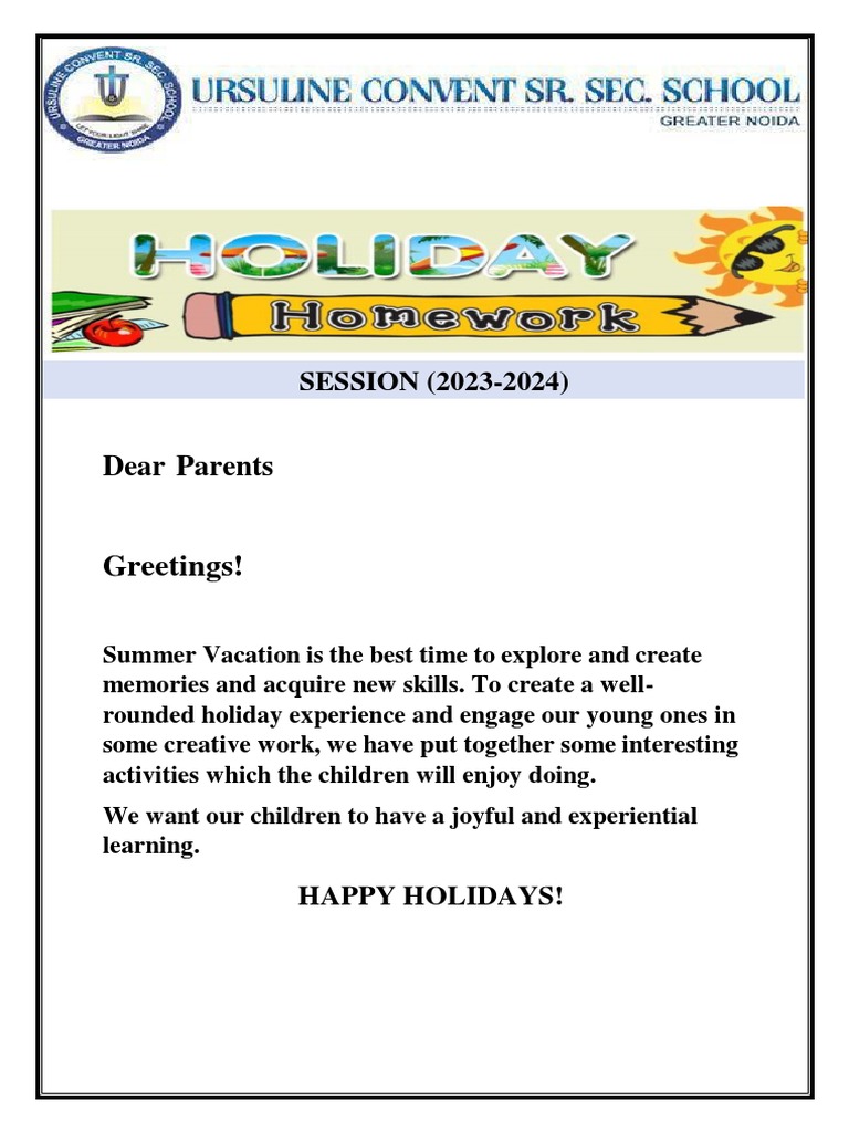 Class VIII Holiday Homework | PDF