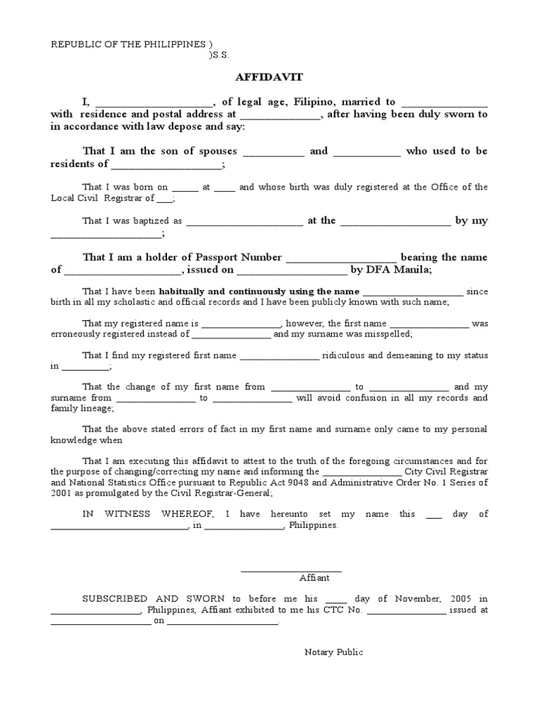Affidavit To Correct Name | PDF | Affidavit | Civil Law (Common Law)