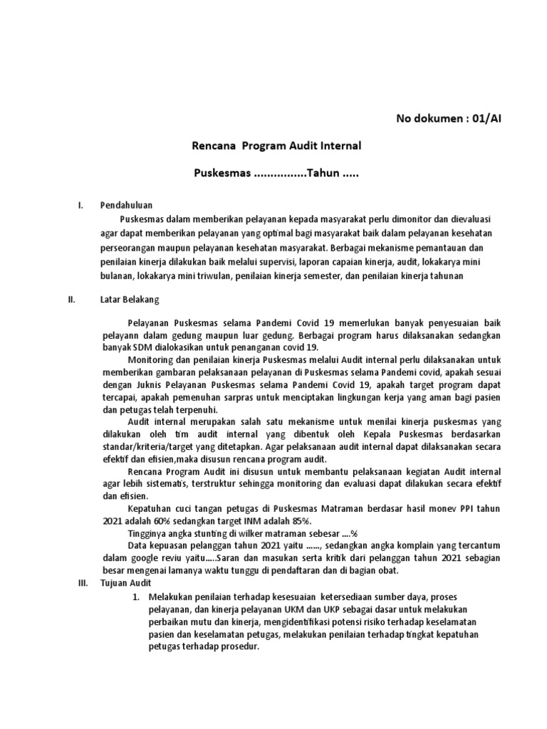 Contoh Rencana Program AI Puskesmas | PDF