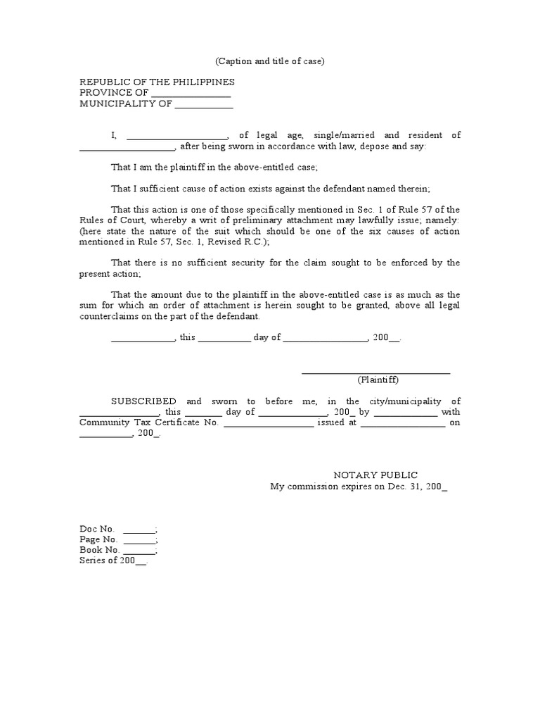 Affidavit of Preliminary Attachment | PDF