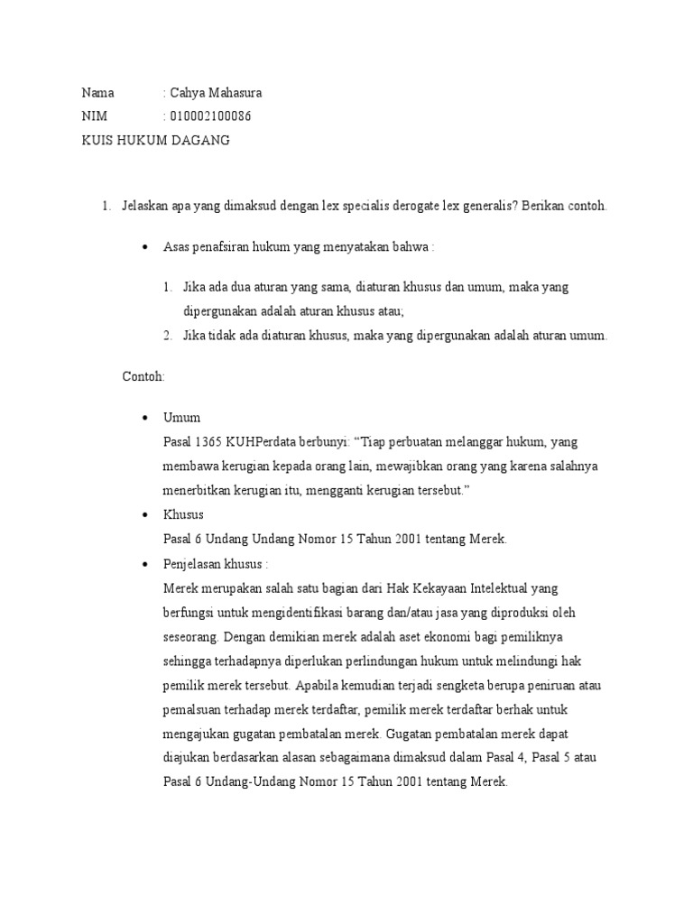 Hukum Dagang: Lex Specialis dan Badan Usaha | PDF