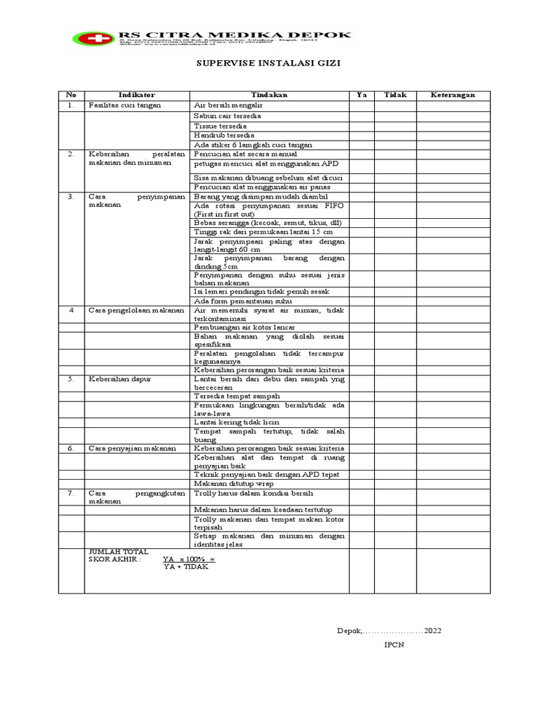 Supervise Instalasi Gizi | PDF