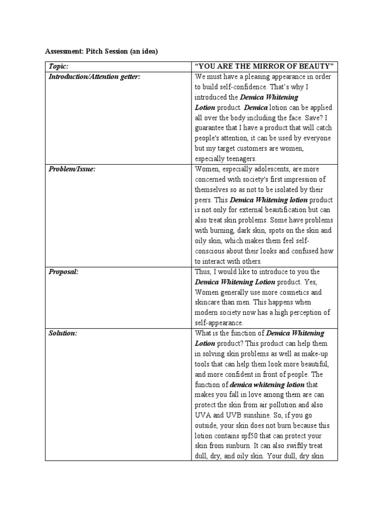 ELC590_IDEA PITCHING OUTLINE_2022267534 | PDF | Cosmetics | Psychological Concepts