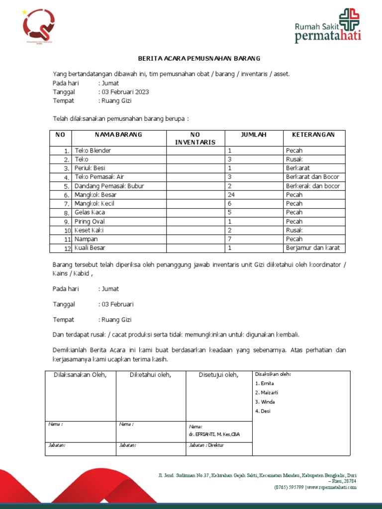 BA Pemusnahan Barang | PDF