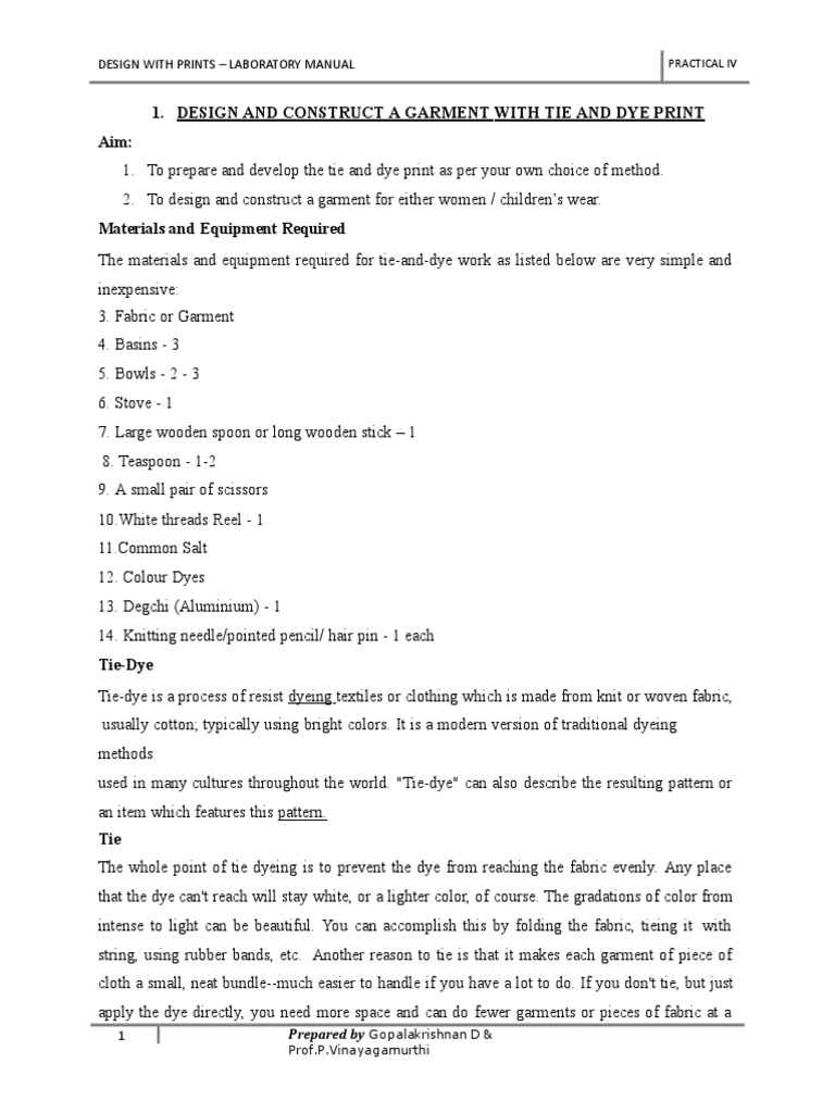 Design With Prints Laboratory Manual Pra | PDF | Textiles | Dyeing