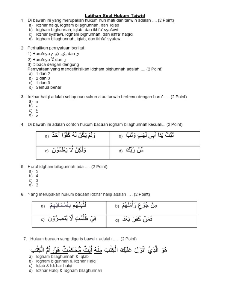 Latihan Soal Hukum Tajwid | PDF