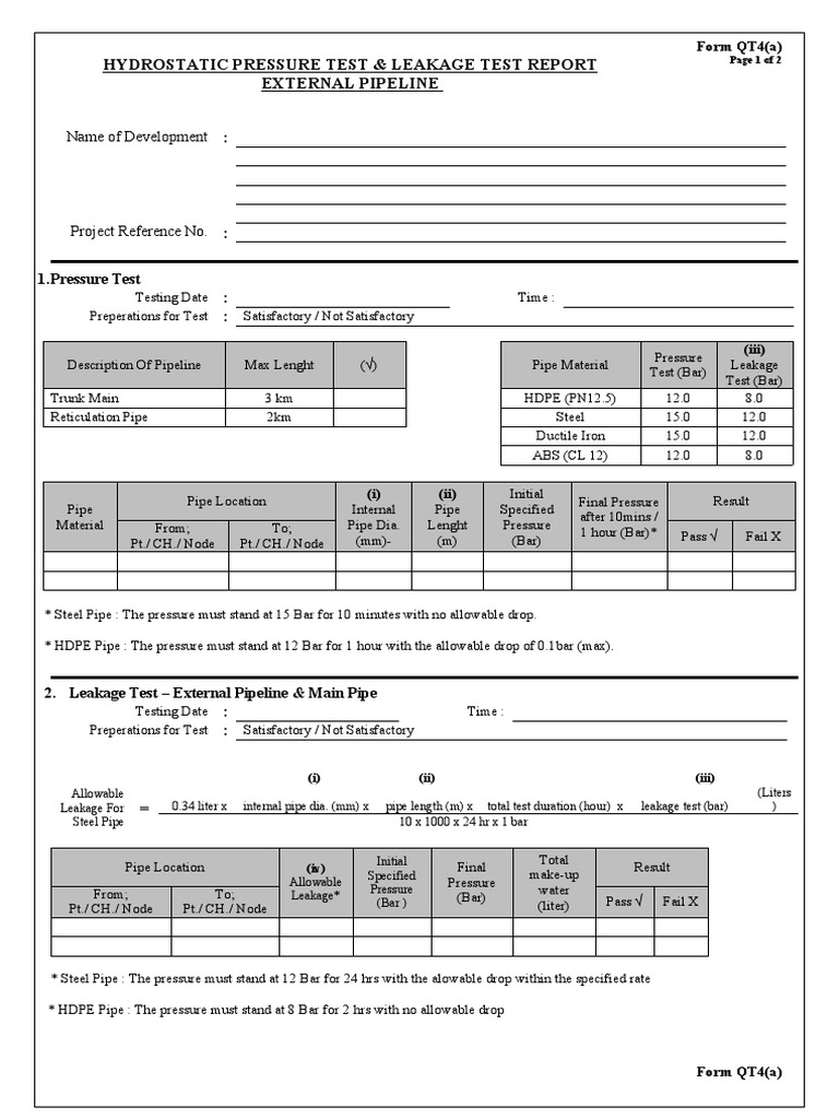 Pressure & Leakage Test | PDF | Pipe (Fluid Conveyance) | Gases