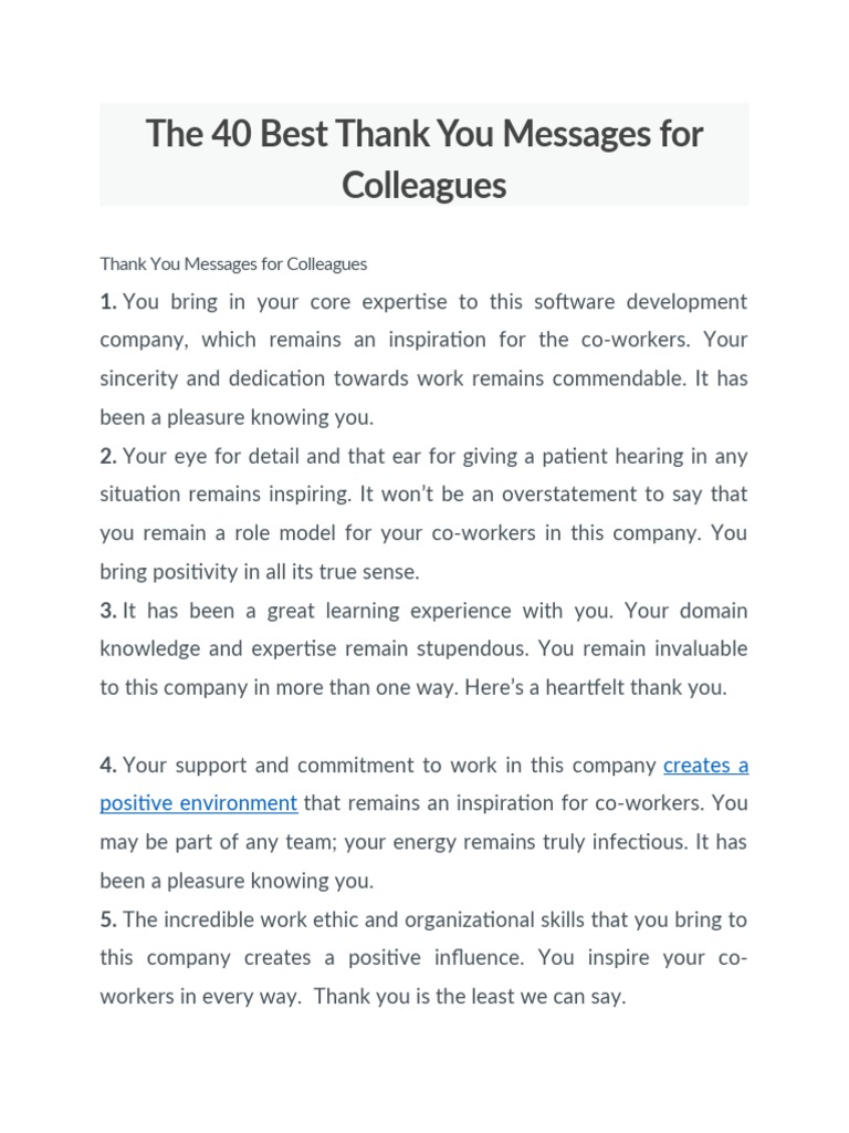 The 40 Best Thank You Messages For Colleagues | PDF
