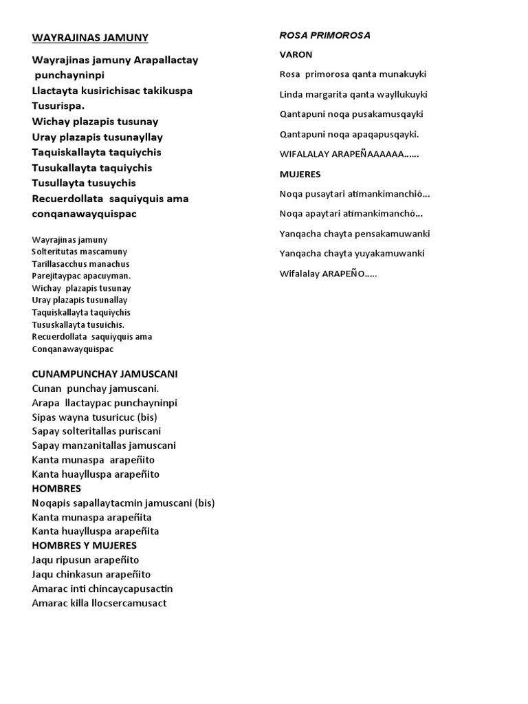 Carnaval de Arapa - Cancion 2022 | PDF