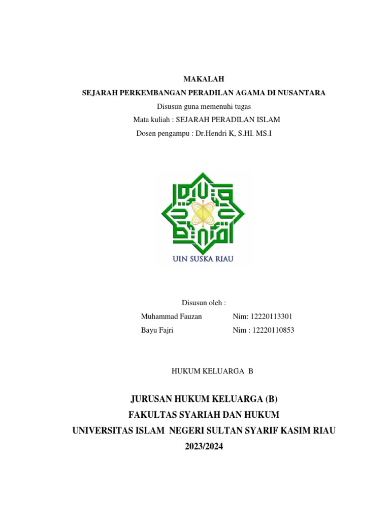 Sejarah Perkembangan Peradilan Agama Di Nusantara | PDF