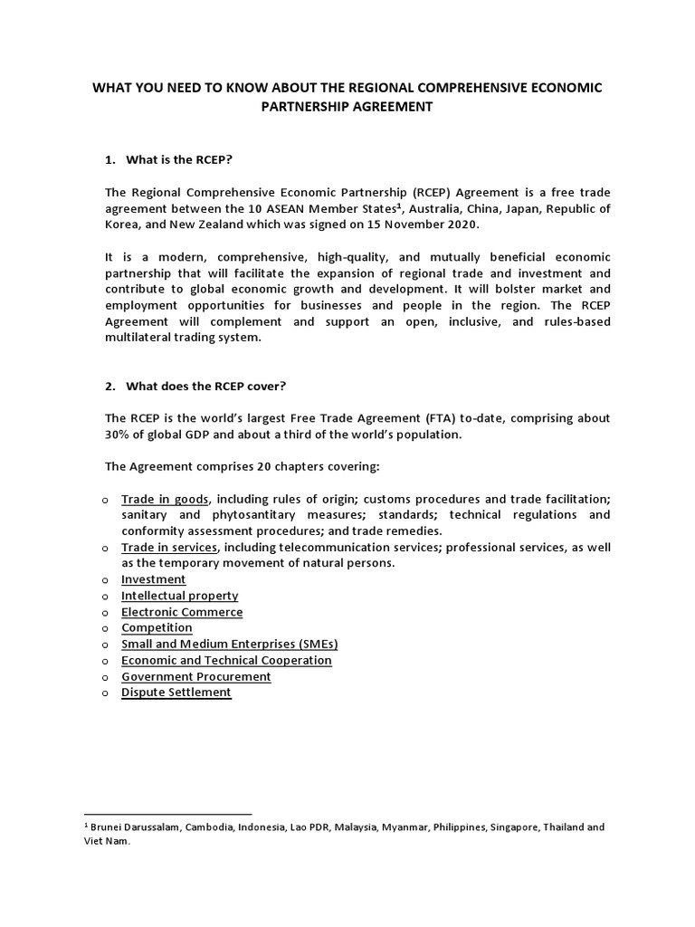 What You Need To Know About The RCEP | PDF | Market Access | Non Tariff ...