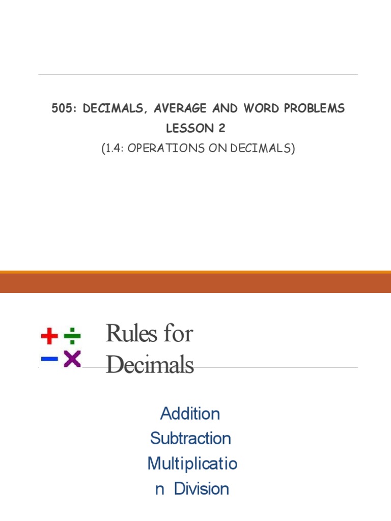 1.4 Operations On Decimals | PDF | Division (Mathematics) | Notation