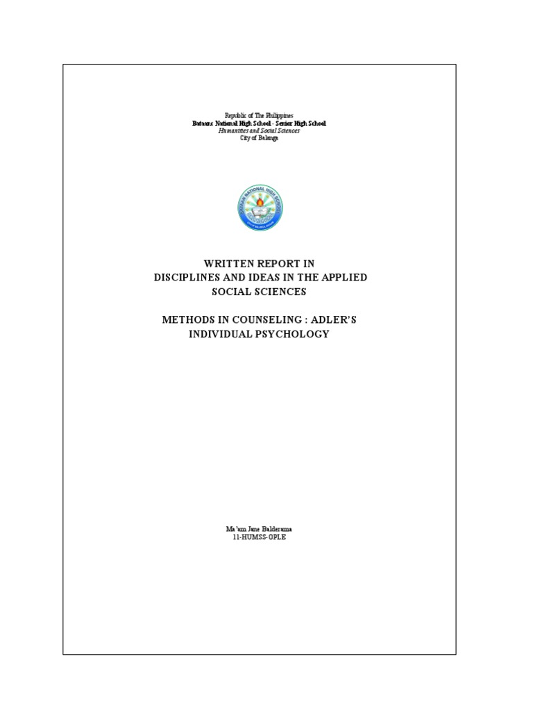 Written Report For Adler's Individual Psychology (Abridged Vers.) | PDF ...