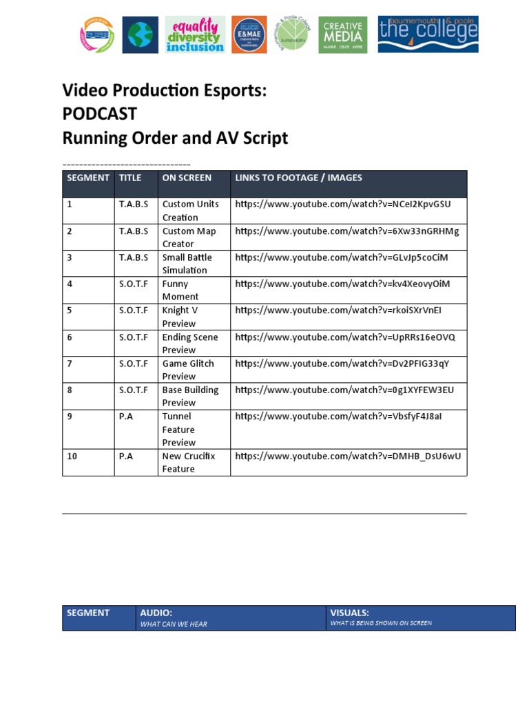 Esports Running Order - Av Script Podcast 1 | PDF | Podcast