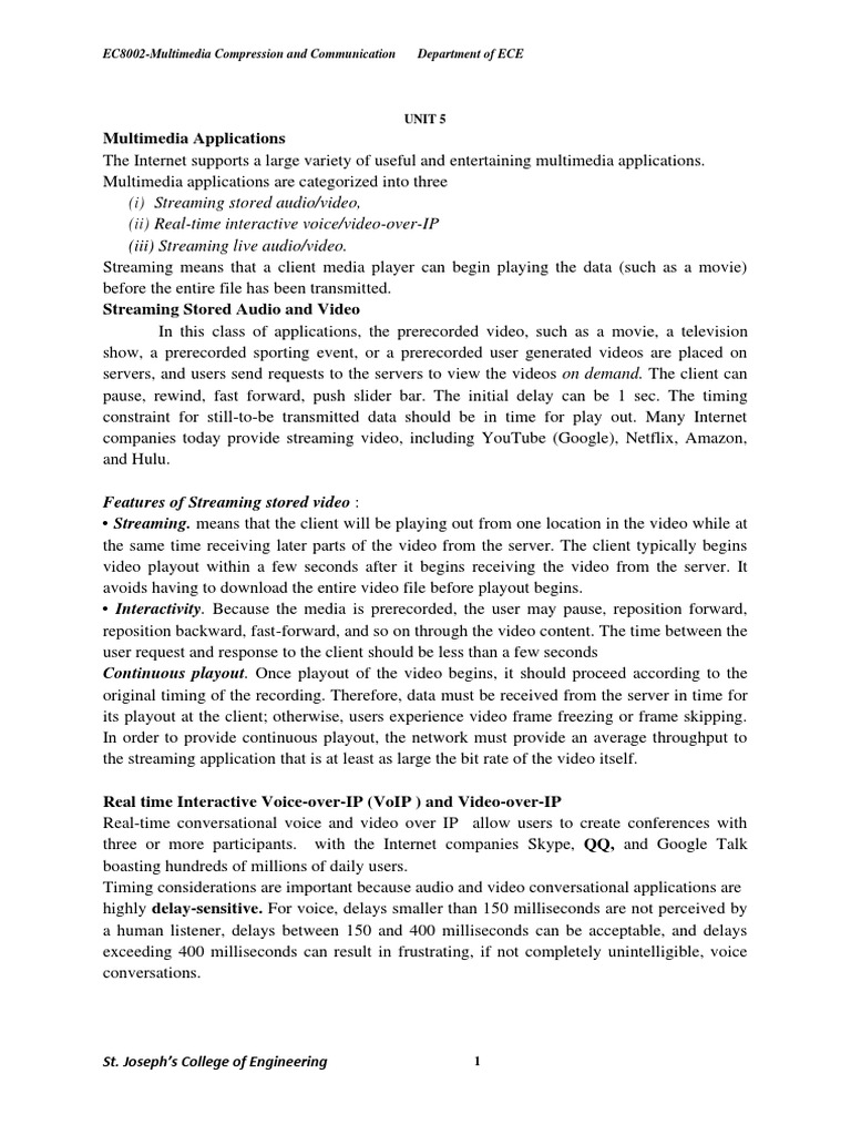 Unit 5 Part 1 Pdf Network Packet Streaming Media 