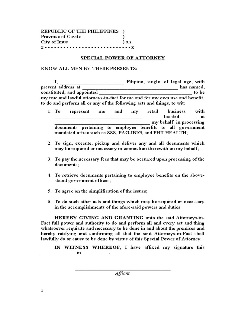 Special Power of Attorney: Affiant | PDF | Power Of Attorney | Justice