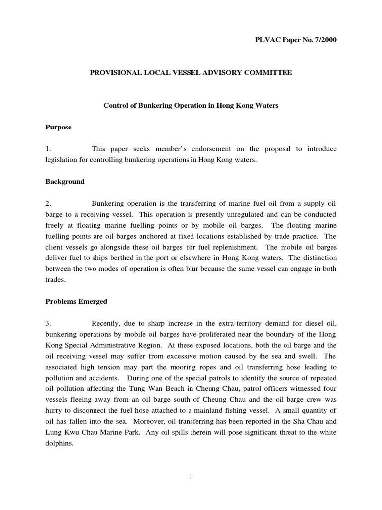 Control of Bunkering Operation in HK Water | PDF | Fuel Oil | Ships