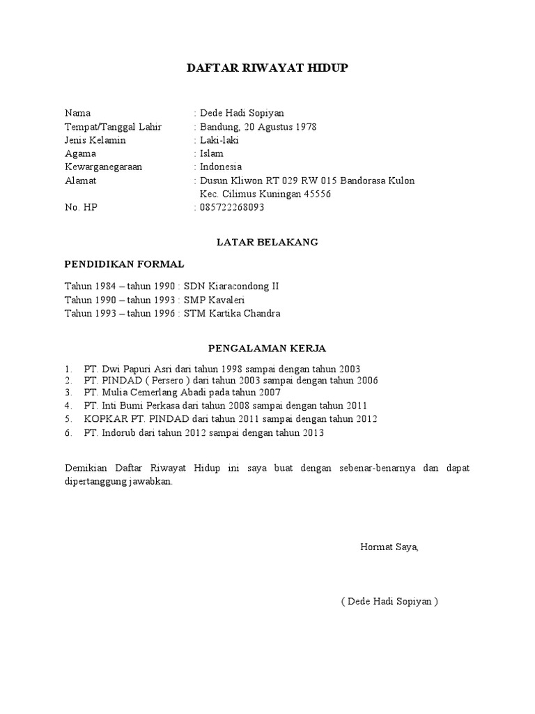 Lamaran Kerja Dede Hadi Sopiyan | PDF | Karier & Perkembangan | Kesehatan Holistik