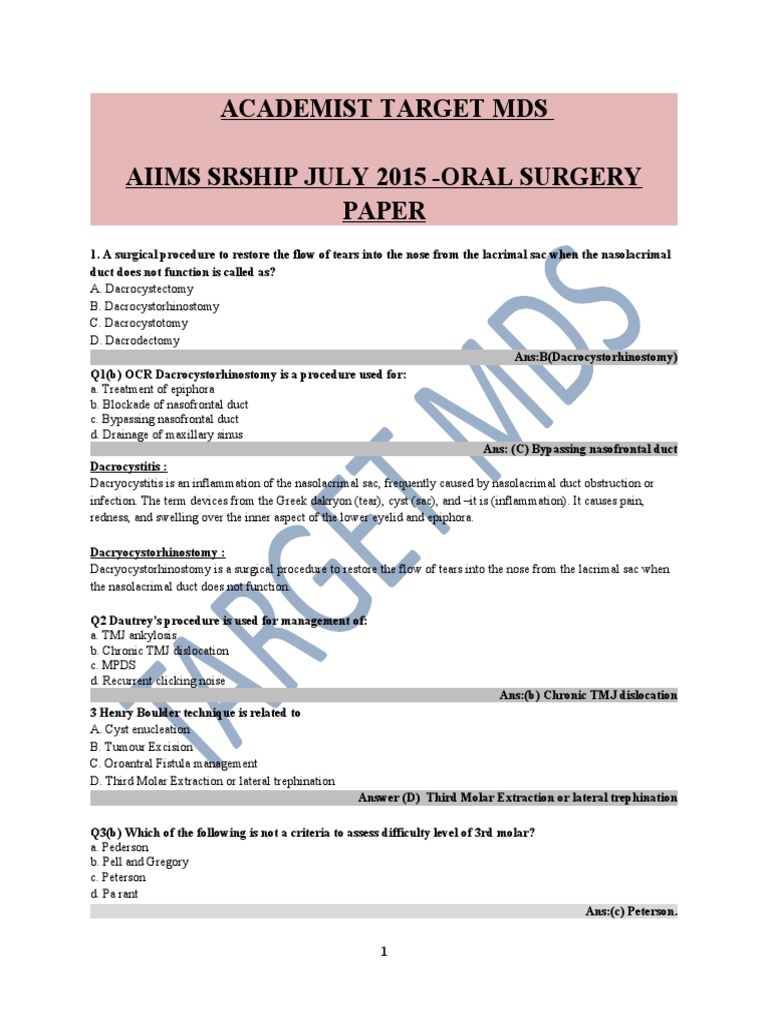 Aiims Srship OMFS | Download Free PDF | Musculoskeletal System | Medical Specialties
