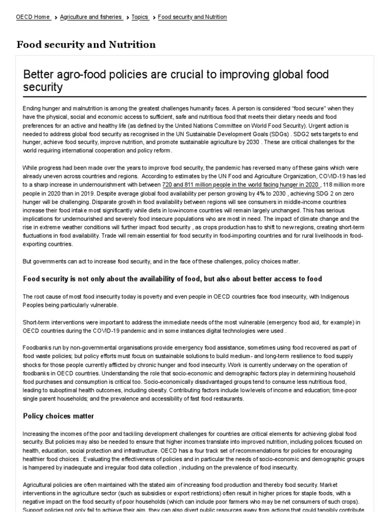 Food Security and Nutrition - OECD | Download Free PDF | Food Security | Malnutrition