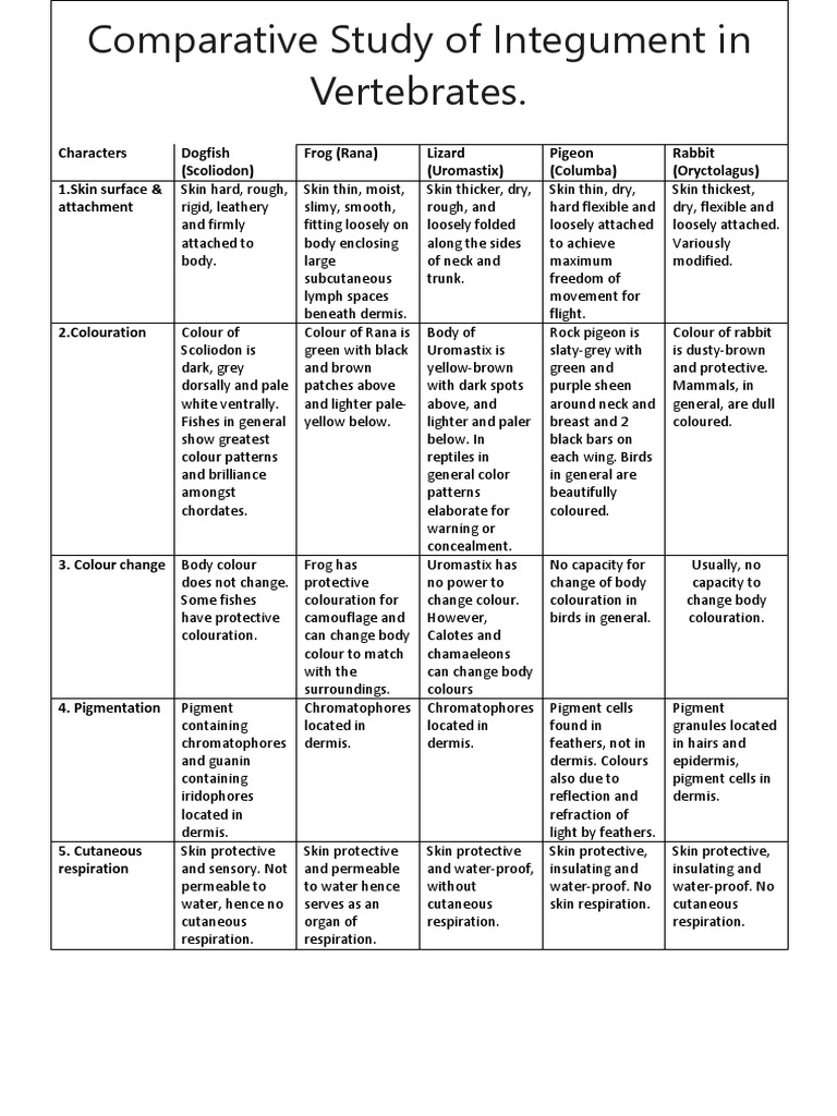 Comparative Study of Integument in Vertebrates | PDF