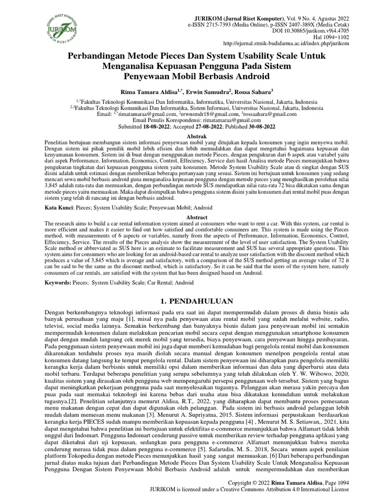 Perbandingan Metode Pieces Dan System Usability Scale Untuk Menganalisa ...