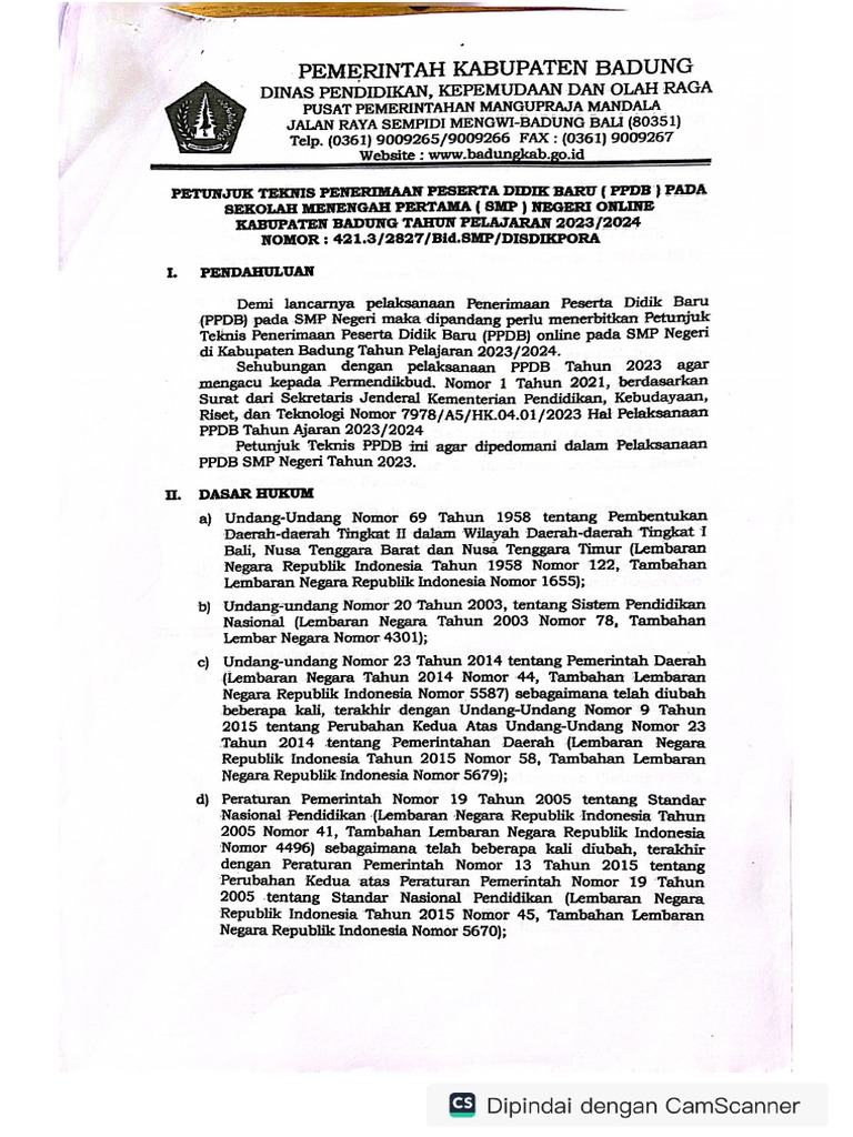 Juknis Dan Zonasi PPDB SMP Kab Badung | PDF