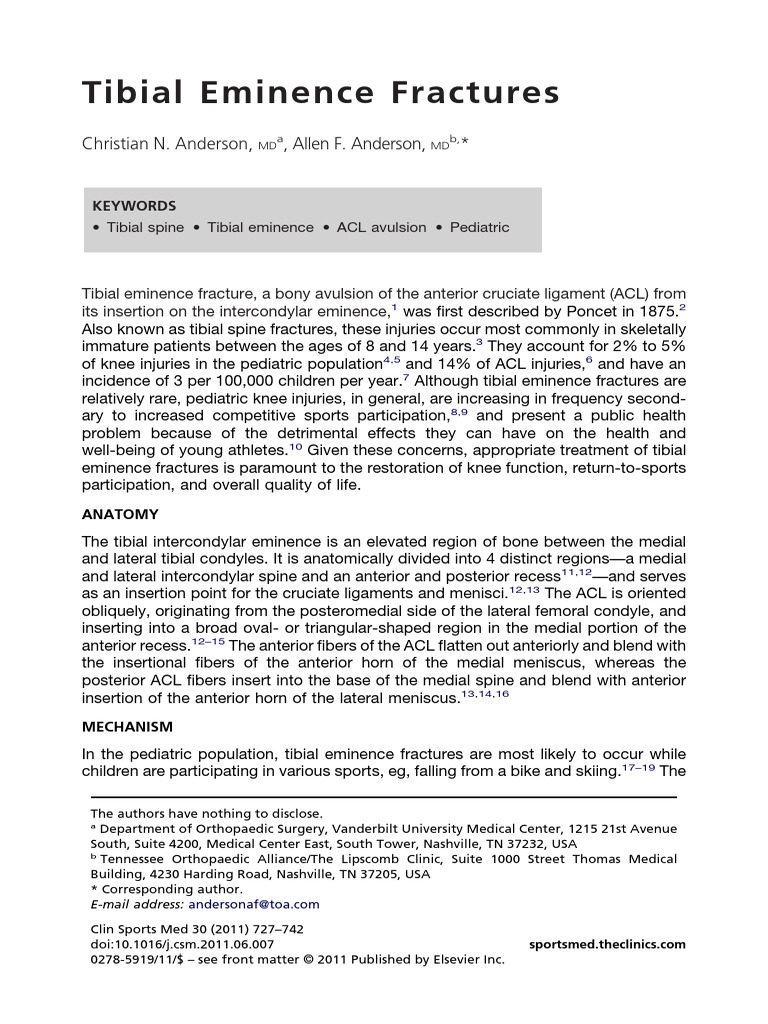 Prominence of Tibial Spine in Fractures | PDF | Knee | Skeletal System