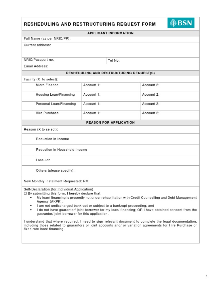 BSN R&R Request Form | PDF | Loans | Bankruptcy