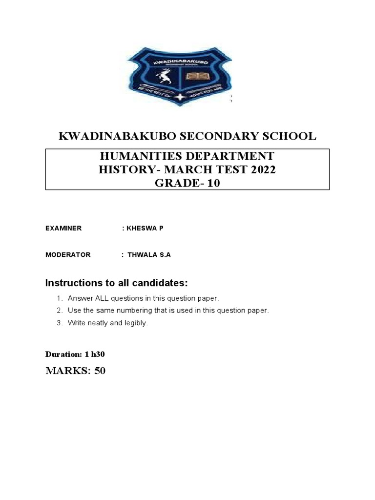 Grade 10 March Test History | PDF | Mining | Diamond