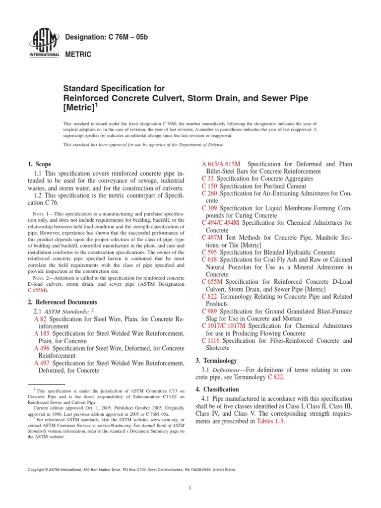 Reinforced Concrete Culvert, Storm Drain, and Sewer Pipe (Metric ...