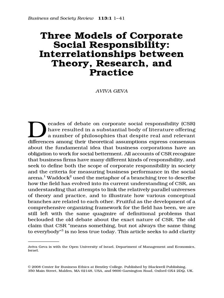 Business and Society Review - 2008 - GEVA - Three Models of Corporate ...