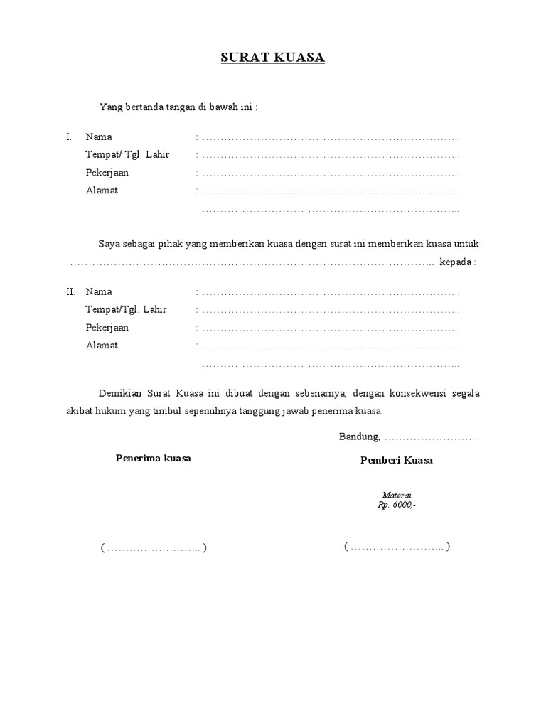 SURAT KUASA Kosong | PDF