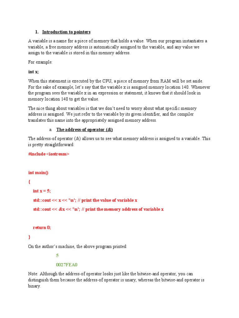 Introduction To Pointers 1 Pdf Pointer Computer Programming Integer Computer Science