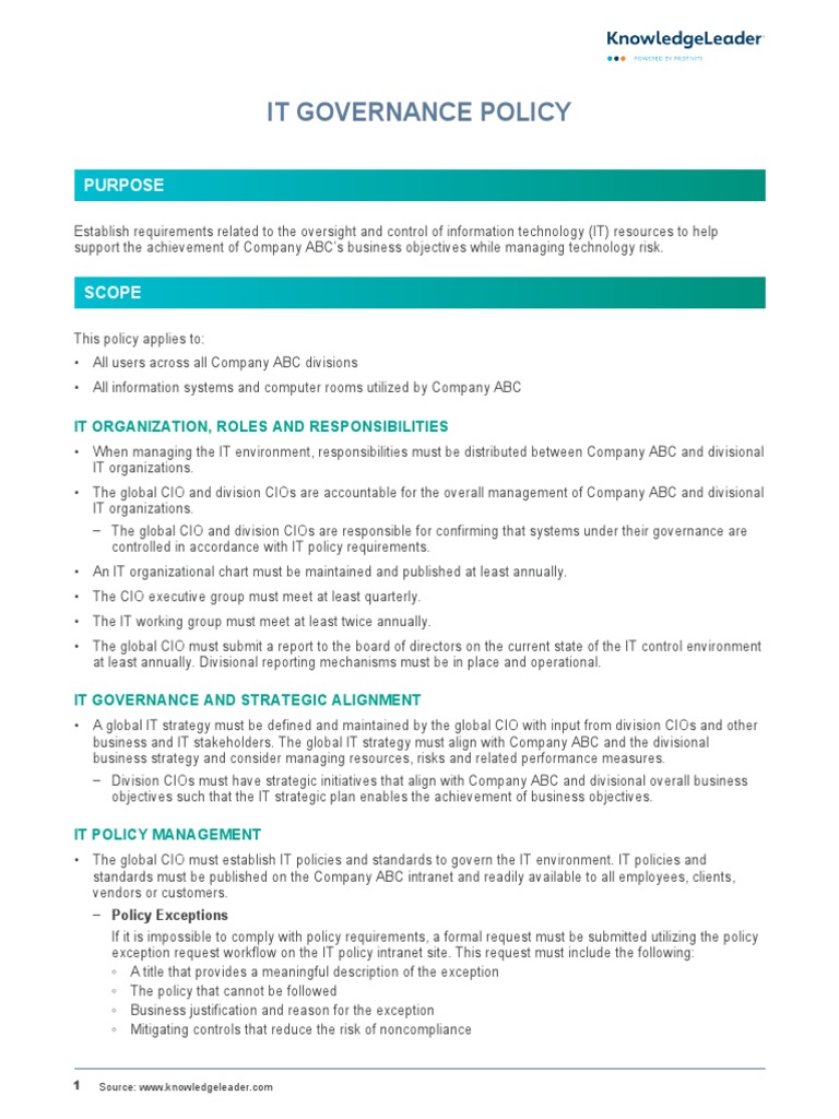 IT Governance Policy | Download Free PDF | Chief Information Officer ...
