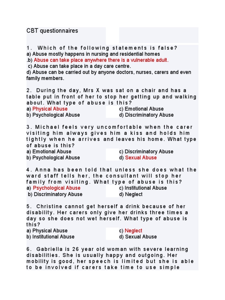 1 CBT Sample Questionnaires-1 | PDF | Leadership | Nursing