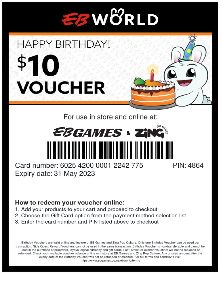 EB Games Birthday Voucher Details | PDF | Games & Activities