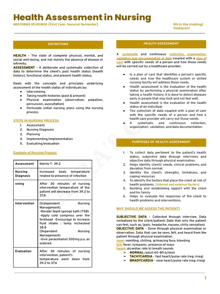 NCM101 Health Assessment | Download Free PDF | Physical Examination | Edema