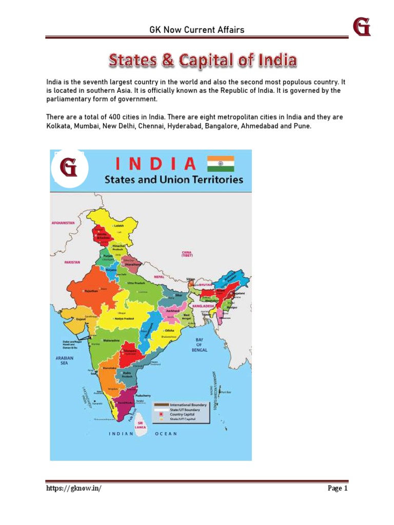 states and capital of India | PDF