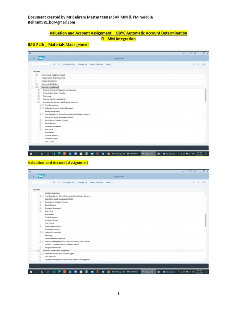 Valuation and Account Assignment - OBYC Automatic Account Determination FI - MM Integration | PDF