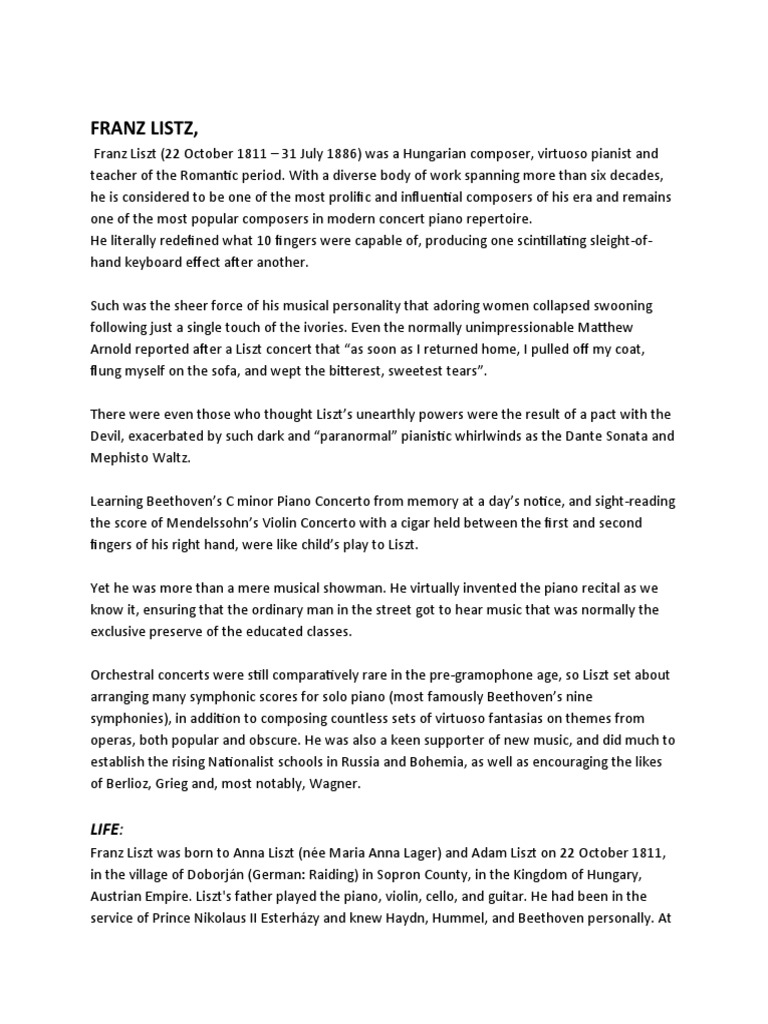 FRANZ LISTZ Presentation | PDF | Franz Liszt | Classical Music