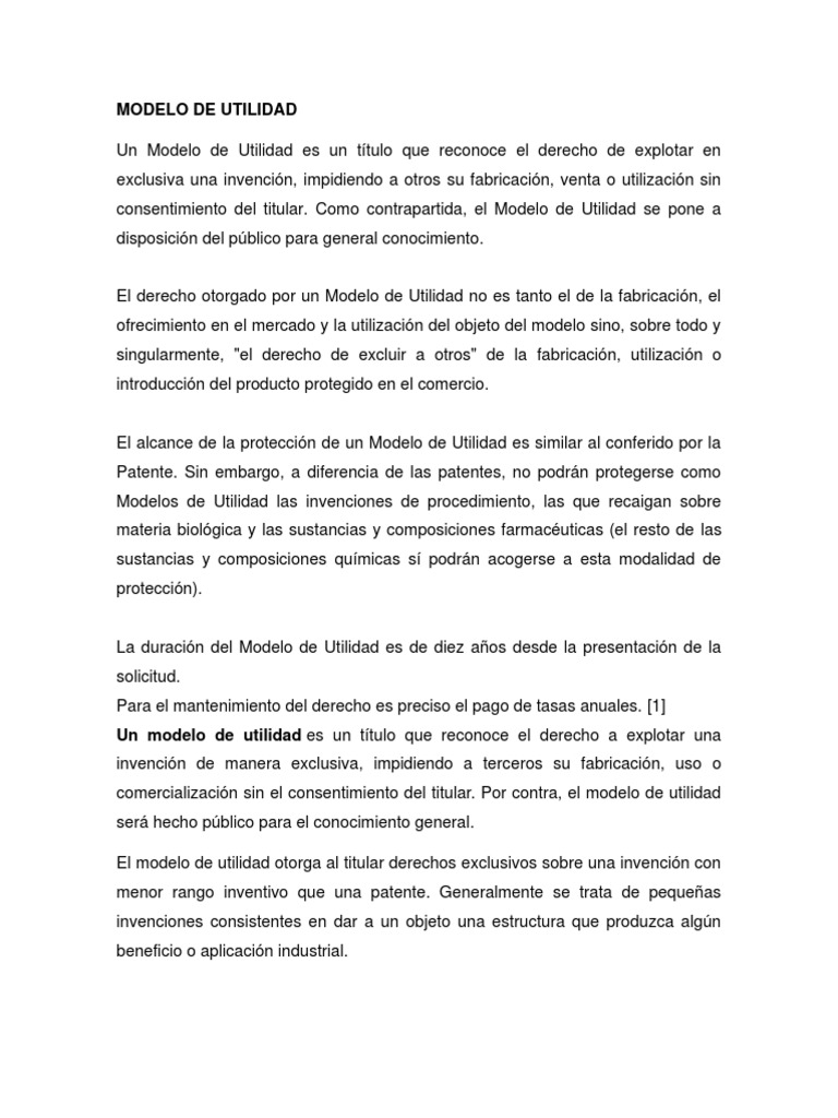 Modelo de Utilidad 1 | PDF | Patentar | Obras intelectuales